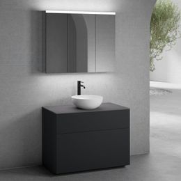 neoro n50 Unterschrank B: 100 cm mit 2 Ausz&uuml;gen, Waschtisch &Oslash; 45 cm wei&szlig; matt, mit Spiegelschrank f&uuml;r die Schweiz,,