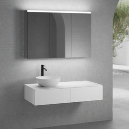 neoro n50 M&ouml;belanlage B: 120 cm mit 2 Ausz&uuml;gen, Waschtisch &Oslash; 45 cm wei&szlig; matt, mit Spiegelschrank f&uuml;r die Schweiz,,