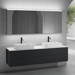 neoro n50 M&ouml;belanlage B: 200 cm mit 4 Ausz&uuml;gen, 2 Waschtische B: 58 cm wei&szlig; matt, mit Spiegelschrank f&uuml;r die Schweiz,,