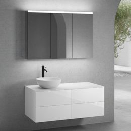 neoro n50 M&ouml;belanlage B: 120 cm mit 4 Ausz&uuml;gen, Waschtisch &Oslash; 45 cm wei&szlig; matt, mit Spiegelschrank f&uuml;r die Schweiz,,