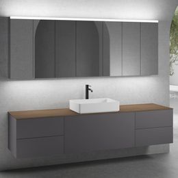 neoro n50 M&ouml;belanlage B: 220 cm mit 5 Ausz&uuml;gen, Waschtisch B: 58 cm wei&szlig; matt, mit Spiegelschrank f&uuml;r die Schweiz,,
