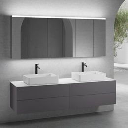 neoro n50 M&ouml;belanlage B: 200 cm mit 4 Ausz&uuml;gen, 2 Waschtische B: 58 cm wei&szlig; matt, mit Spiegelschrank f&uuml;r die Schweiz,,