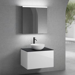 neoro n50 Unterschrank B: 80 cm mit 1 Auszug, Waschtisch &Oslash; 45 cm wei&szlig; matt, mit Spiegelschrank f&uuml;r die Schweiz,, BN0106WM+BN0432WH+BN0402BM+BN0486MI,
