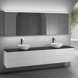 neoro n50 M&ouml;belanlage B: 240 cm mit 4 Ausz&uuml;gen, 2 Waschtische &Oslash; 45 cm wei&szlig; matt, mit Spiegelschrank f&uuml;r die Schweiz,,