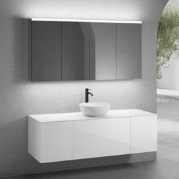 neoro n50 M&ouml;belanlage B: 160 cm mit 3 Ausz&uuml;gen, Waschtisch &Oslash; 45 cm wei&szlig; matt, mit Spiegelschrank f&uuml;r die Schweiz,,