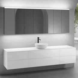 neoro n50 M&ouml;belanlage B: 220 cm mit 6 Ausz&uuml;gen, Waschtisch &Oslash; 40 cm wei&szlig; matt, mit Spiegelschrank f&uuml;r die Schweiz,,