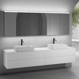 neoro n50 M&ouml;belanlage B: 240 cm mit 4 Ausz&uuml;gen, 2 Waschtische B: 58 cm wei&szlig; matt, mit Spiegelschrank f&uuml;r die Schweiz,,