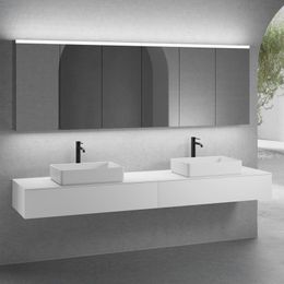 neoro n50 M&ouml;belanlage B: 240 cm mit 2 Ausz&uuml;gen, 2 Waschtische B: 58 cm wei&szlig; matt, mit Spiegelschrank f&uuml;r die Schweiz,,