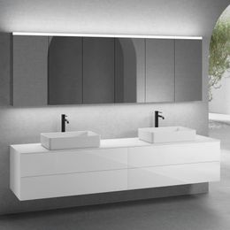 neoro n50 M&ouml;belanlage B: 240 cm mit 4 Ausz&uuml;gen, 2 Waschtische B: 58 cm wei&szlig; matt, mit Spiegelschrank f&uuml;r die Schweiz,,