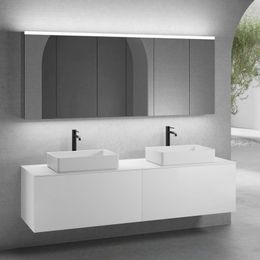 neoro n50 M&ouml;belanlage B: 200 cm mit 2 Ausz&uuml;gen, 2 Waschtische B: 58 cm wei&szlig; matt, mit Spiegelschrank f&uuml;r die Schweiz,,
