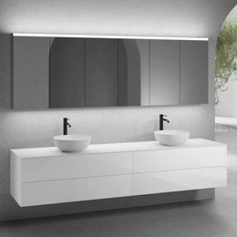 neoro n50 M&ouml;belanlage B: 240 cm mit 4 Ausz&uuml;gen, 2 Waschtische &Oslash; 40 cm wei&szlig; matt, mit Spiegelschrank f&uuml;r die Schweiz,,