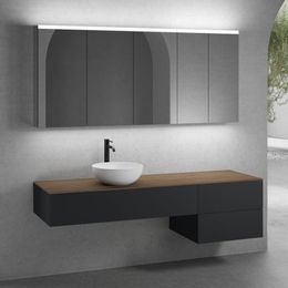 neoro n50 M&ouml;belanlage B: 180 cm mit 3 Ausz&uuml;gen, Waschtisch &Oslash; 45 cm wei&szlig; matt, mit Spiegelschrank f&uuml;r die Schweiz,,