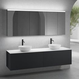 neoro n50 M&ouml;belanlage B: 200 cm mit 2 Ausz&uuml;gen, 2 Waschtische &Oslash; 40 cm wei&szlig; matt, mit Spiegelschrank f&uuml;r die Schweiz,,