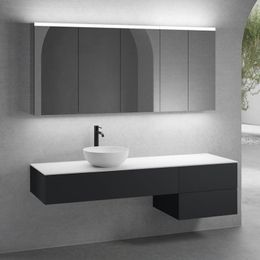 neoro n50 M&ouml;belanlage B: 180 cm mit 3 Ausz&uuml;gen, Waschtisch &Oslash; 45 cm wei&szlig; matt, mit Spiegelschrank f&uuml;r die Schweiz,,