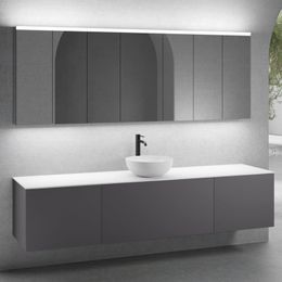 neoro n50 M&ouml;belanlage B: 220 cm mit 3 Ausz&uuml;gen, Waschtisch &Oslash; 40 cm wei&szlig; matt, mit Spiegelschrank f&uuml;r die Schweiz,,