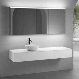 neoro n50 M&ouml;belanlage B: 180 cm mit 2 Ausz&uuml;gen, Waschtisch &Oslash; 45 cm wei&szlig; matt, mit Spiegelschrank f&uuml;r die Schweiz,,