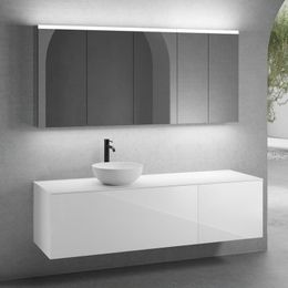 neoro n50 M&ouml;belanlage B: 180 cm mit 2 Ausz&uuml;gen, Waschtisch &Oslash; 40 cm wei&szlig; matt, mit Spiegelschrank f&uuml;r die Schweiz,,