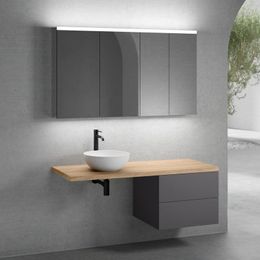 neoro n50 M&ouml;belanlage B: 140 cm, Unterschrank B: 60 cm mit 2 Ausz&uuml;gen, Waschtisch &Oslash; 45 cm wei&szlig; matt, mit Spiegelschrank f&uuml;r die Schweiz,,