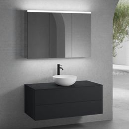 neoro n50 Unterschrank B: 120 cm mit 2 Ausz&uuml;gen, Waschtisch &Oslash; 45 cm wei&szlig; matt, mit Spiegelschrank f&uuml;r die Schweiz,,