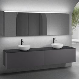 neoro n50 M&ouml;belanlage B: 240 cm mit 2 Ausz&uuml;gen, 2 Waschtische &Oslash; 40 cm wei&szlig; matt, mit Spiegelschrank f&uuml;r die Schweiz,,