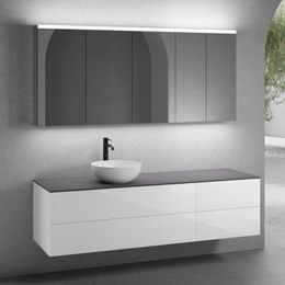 neoro n50 M&ouml;belanlage B: 180 cm mit 4 Ausz&uuml;gen, Waschtisch &Oslash; 45 cm wei&szlig; matt, mit Spiegelschrank f&uuml;r die Schweiz,,