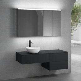 neoro n50 M&ouml;belanlage B: 140 cm mit 3 Ausz&uuml;gen, Waschtisch &Oslash; 40 cm wei&szlig; matt, mit Spiegelschrank f&uuml;r die Schweiz,,