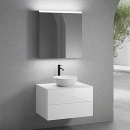 neoro n50 Unterschrank B: 80 cm mit 2 Ausz&uuml;gen, Waschtisch &Oslash; 45 cm wei&szlig; matt, mit Spiegelschrank f&uuml;r die Schweiz,,