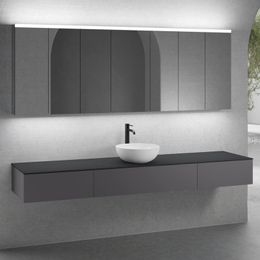 neoro n50 M&ouml;belanlage B: 220 cm mit 3 Ausz&uuml;gen, Waschtisch &Oslash; 45 cm wei&szlig; matt, mit Spiegelschrank f&uuml;r die Schweiz,,