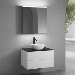 neoro n50 Unterschrank B: 80 cm mit 2 Ausz&uuml;gen, Waschtisch &Oslash; 45 cm wei&szlig; matt, mit Spiegelschrank f&uuml;r die Schweiz,,