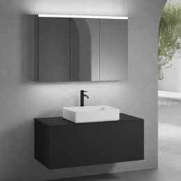 neoro n50 Unterschrank B: 120 cm mit 1 Auszug, Waschtisch B: 58 cm wei&szlig; matt, mit Spiegelschrank f&uuml;r die Schweiz,,