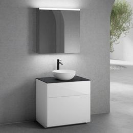 neoro n50 Unterschrank B: 80 cm mit 2 Ausz&uuml;gen, Waschtisch &Oslash; 45 cm wei&szlig; matt, mit Spiegelschrank f&uuml;r die Schweiz,,