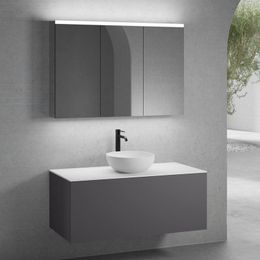 neoro n50 Unterschrank B: 120 cm mit 1 Auszug, Waschtisch &Oslash; 45 cm wei&szlig; matt, mit Spiegelschrank f&uuml;r die Schweiz,, BN0106WM+BN0434GR+BN0404WH+BN0488MI,