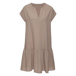 Blusenkleid Vivance, Damen, Gr. 34, N-Gr, taupe, Web, Obermaterial: 100% Baumwolle, Strukturmuster, unifarben, figurumspielend ca. Mitte Oberschenkel, V-Ausschnitt, Kleider Blusenkleid, aus strukturierter Ware, Volant, Tunikakleid, Sommerkleid, Basic