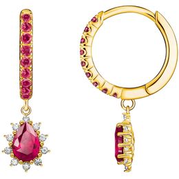 Paar Creolen Thomas Sabo "mit Anh&auml;nger Vintage Romance", bunt (gelbgoldfarben, wei&szlig;, rot, wei&szlig;, rot), Ohrringe, Damen, Silber 925 (recycelt), mit Zirkonia (synth.), Saphir (synth.)