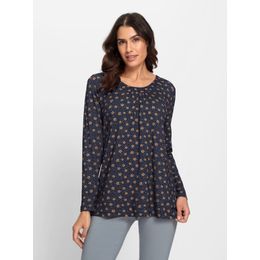 Tunikashirt Inspirationen "Tunikashirt", Damen, Gr. 48, bunt (marine, camel, bedruckt), 95% Viskose, 5% Elasthan, bedruckt, gebl&uuml;mt, gemustert, mehrfarbig, Rundhals, Shirts