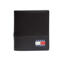 Geldb&ouml;rse Tommy Jeans "TJM HERITAGE CC & COIN", Damen, schwarz, Leder, Lederimitat, Textil, Kleinlederwaren, Unisex Geldbeutel, Portemonnaie mit Flaggen-Aufn&auml;her