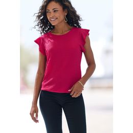 T-Shirt Lascana "mit modischer Struktur", Damen, Gr. 32/34, pink (fuchsia), Jersey, Obermaterial: 95% Polyester, 5% Elasthan, Strukturmuster, figurumspielend normal, Rundhals, Fl&uuml;gel&auml;rmel, Shirts T-Shirt, B&uuml;gelfreie Polyester-Qualit&auml;t