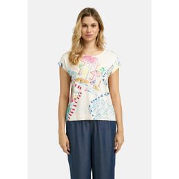 Rundhalspullover Milano Italy, Damen, Gr. L, light blau print, Feinstrick, Material: 40% Viskose, 30% Polyamid, 20% Polyester, 10% Kaschmir, bedruckt, regular fit normal, Rundhals, Fledermaus&auml;rmel normaler Saum, Pullover Rundhalspullover, mit &uuml;berschnittener Schulter