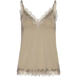 Spaghettitop rosemunde "Billie Strap Top", Damen, Gr. 38, gr&uuml;n (khaki), Obermaterial: 90% Polyester, 10% Elasthan, normal h&uuml;ftlang, V-Ausschnitt, Tops, Vintage-Spitzenbesatz an Ausschnitt und Saum, feminin