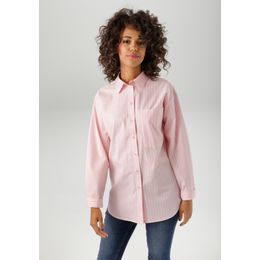 Hemdbluse Aniston CASUAL, Damen, Gr. 44, rosa (rosa, pink), Web, Obermaterial: 100% Baumwolle, gestreift, oversize Po-bedeckend, 1-Knopf-Manschette, Blusen Hemdbluse, im Streifen-Dessin, Topseller