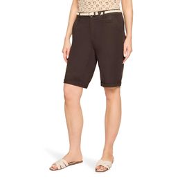 Bermudas Cartoon "Damen mit Bindeg&uuml;rtel", Damen, Gr. 34, Normalgr&ouml;&szlig;en, dunkelbraun, Obermaterial: 97% Baumwolle, 3% Elasthan, loose fit kurz, Hosen Bermudas