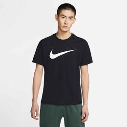 T-Shirt Nike Sportswear "M NSW TEE ICON SWOOSH", Herren, Gr. L, schwarz, Jersey, Obermaterial: 100% Baumwolle, normal, Rundhals, Shirts T-Shirt, Kurzarm, Rundhalsausschnitt, aus Baumwolle