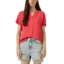 Kurzarmbluse QS, Damen, Gr. 34, rot, Web, Obermaterial: 88% Viskose, 12% Polyamid, unifarben, normal h&uuml;ftbedeckend, Rundhals, abgesteppte Kante, Blusen, Sommerbluse mit Split Neck