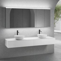 neoro n50 M&ouml;belanlage B: 200 cm mit 2 Ausz&uuml;gen, 2 Waschtische &Oslash; 45 cm wei&szlig; matt, mit Spiegelschrank f&uuml;r die Schweiz,,