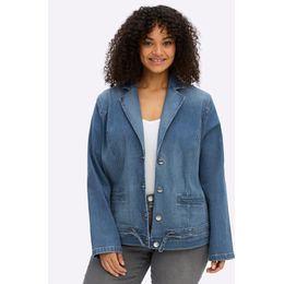 Jeansblazer sheego "Jeansblazer", Damen, Gr. 40, blau, bleached, 95% Baumwolle, 3% Polyester, 2% Elasthan, Blazer
