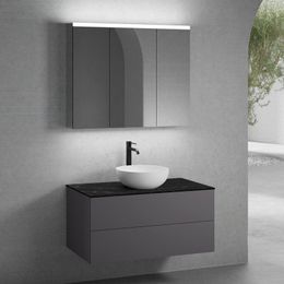 neoro n50 Unterschrank B: 100 cm mit 2 Ausz&uuml;gen, Waschtisch &Oslash; 40 cm wei&szlig; matt, mit Spiegelschrank f&uuml;r die Schweiz,,