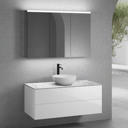 neoro n50 Unterschrank B: 120 cm mit 2 Ausz&uuml;gen, Waschtisch &Oslash; 45 cm wei&szlig; matt, mit Spiegelschrank f&uuml;r die Schweiz,,