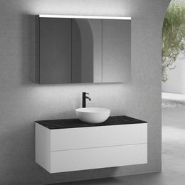 neoro n50 Unterschrank B: 120 cm mit 2 Ausz&uuml;gen, Waschtisch &Oslash; 40 cm wei&szlig; matt, mit Spiegelschrank f&uuml;r die Schweiz,,