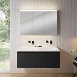 rivea Dia Unterschrank B: 121 cm mit 1 Auszug, Doppelwaschtisch ohne Hahnloch wei&szlig; matt, mit n50 Spiegelschrank f&uuml;r die Schweiz,,