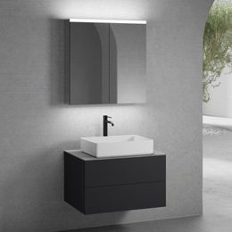 neoro n50 Unterschrank B: 80 cm mit 2 Ausz&uuml;gen, Waschtisch B: 58 cm wei&szlig; matt, mit Spiegelschrank f&uuml;r die Schweiz,,